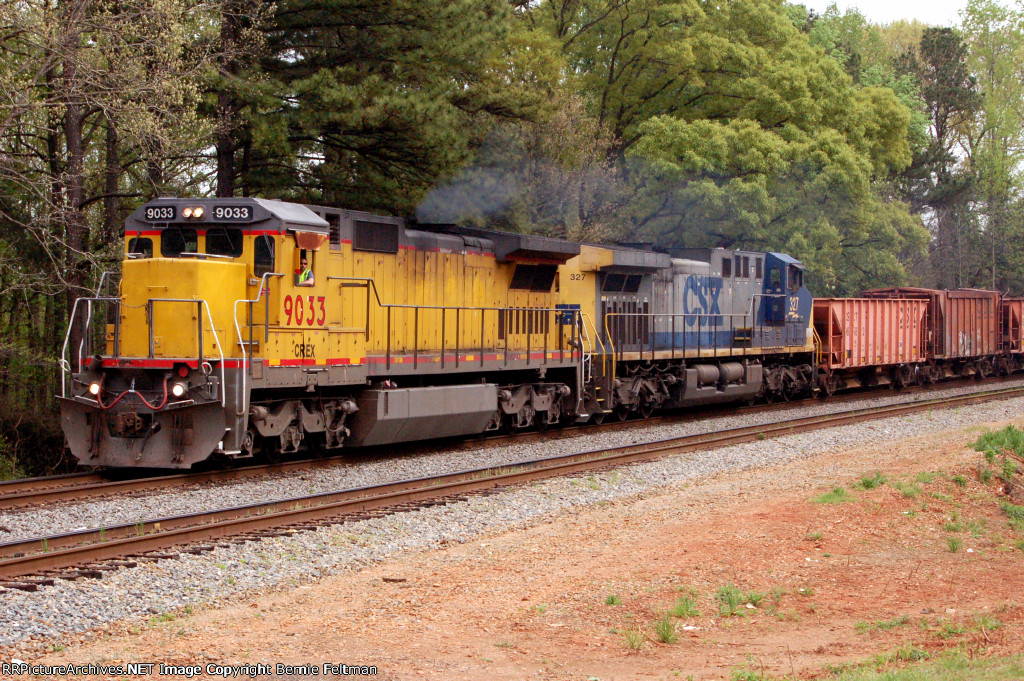 CREX (Citicorp Railmark Incorporated) C40-8 #9033 and CSX AC44CW #327 lead loaded company ...